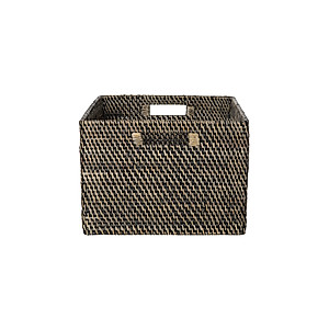 Loma Rectangular Rattan Storage Basket with Cut-Out Handles - Black-Wash - Coastal-Inspired Handwoven Rattan Basket for Home Organization & Décor