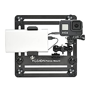 vgsion Aluminum Cell Phone/Action Camera Fence Mount for iPhone, Mevo Start, GoPro with Two Phone Clips, Angle Adjustable, Support Recording While Charging for Tennis, Baseball Games
