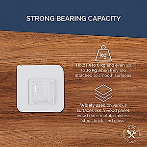 GSR Clear Double-Sided Adhesive Wall Hooks - 10-Piece Mounted Door Hanger Kit - No Drill Sticker Hangers with Suction Cup for Bathroom, Kitchen