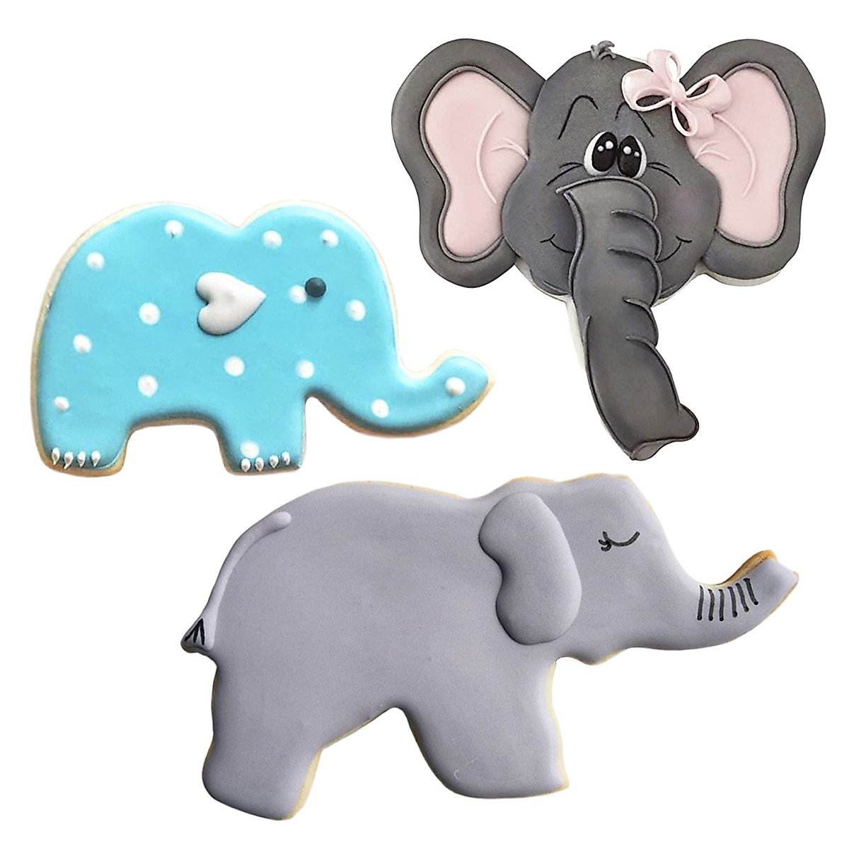Elephants Cookie Cutters 3-Pc. Set Made in the USA by Ann Clark, Elephant Face, Cute Elephant, and Elephant