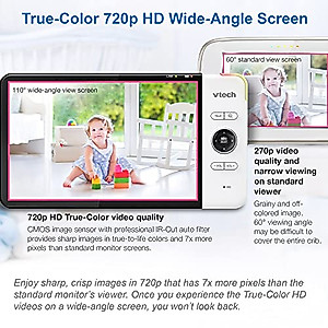 VTech VM919-2HD 2-cam Video Monitor with Battery Support 15-hr Streaming, 7" 720p Display, 360 Panoramic Viewing, 110 Wide-Angle View, Night Vision, Up to 1000ft Range, Secured Transmission
