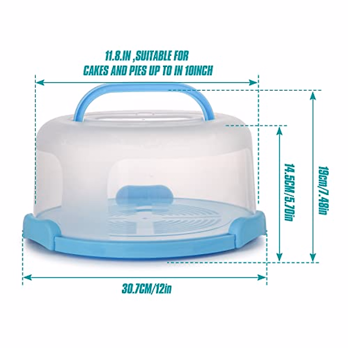 Zoofen Cake Carrier with Handle 10in Cake Stand Holder Round Container for 10in or Less Size(Blue)