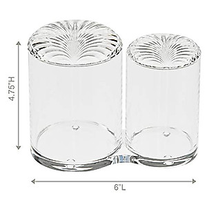 Home-X Clear Acrylic Cotton Ball and Swab Holder Set, 2 Attached Jars with Seashell Lids for Bathroom Storage, 6" L x 3 ¼ " W x 4 ¾ " H, Clear
