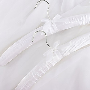 HANGERWORLD 3 Pack White Satin Padded Hangers with Non-Slip Buttons -15inch Cushioned Coat Hanger for Dresses, Sweaters, Blouses, Shirts, Women's Clothing
