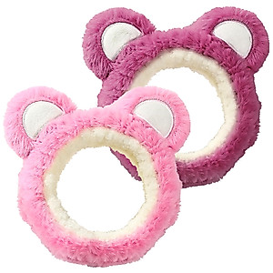 WHAVEL 2PCS Spa Headbands, Cute Bear Ears Makeup Skincare Face Wash Headbands (Pink, Rose)