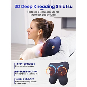 BOB AND BRAD Back Massager with Heat, Cordless Shiatsu Massagers for Neck and Back, Neck and Shoulder Massager, 3D Kneading Massage Pillow for Muscle Pain Relief, Relaxation Gifts for Women Men