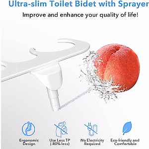 DEANIC 2-in-1 Bidet Attachment with Handheld Bath Bidet Sprayer, Ultra-Slim Adjustable Water Pressure Nozzle, Cold Water Non Electric Hand Sprayer for Toilet Seat (White， 2 Pack)