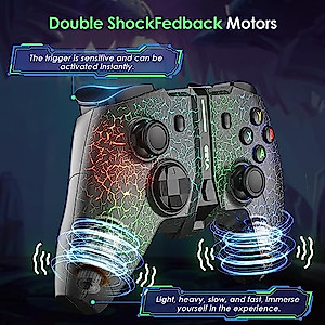 Gina Joyfurno Game Controller, Wireless Controller Compatible with Xbox One/One X/One S, Series X/S, PC, Gamepad with 6 Light Colors Unique Crack Skin/Dual Vibration/2.4GHz Connection (black)