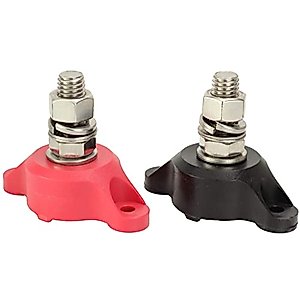Fastronix 1/2" Heavy Duty Stainless Steel Single Stud Power and Ground Junction Block with Red and Black