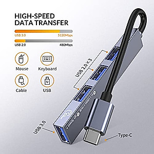 iDsonix USB Hub, Aluminum 4-Port PS4 USB 3.0 Data to USB Hub Adapter (Ultra-Slim) USB C Splitter for Laptop Compatible with PC,MacBook Air, Mac Pro/Mini, Surface Pro, Flash Drive, Mobile HDD and More
