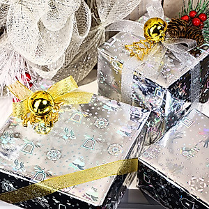 LeZakaa Christmas Holographic Wrapping Paper - Mini Roll - Reindeer and Bell Print for Gift Wrap - 17.32 inches x 32.8 Feet (47.23 sq.ft.)