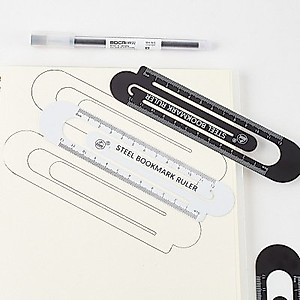 Wakaka 2 Pcs Multifunctional Metal Bookmark and 12cm Ruler,Classic Black and White,Make Your Reading and Working Easy.