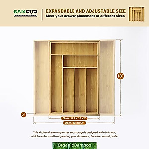 Large expandable Bamboo Drawer Organizer-Kitchen Utensil, Flatware&Silverware Organizer-Wood Adjustable Drawer Organizer for Knives in Kitchen, Bedroom, Living Room Storage Box (12.9-19x18")