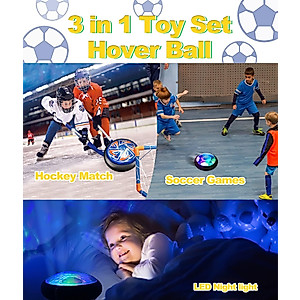 3 in1 Hover Soccer Hockey Balls for Kids, Hover Toys Set with 2 Goals USB Rechargeable LED Light Floating Ball Indoor Outdoor Sports Games, Ideal Gifts for 6-12 Boys Girls Blue