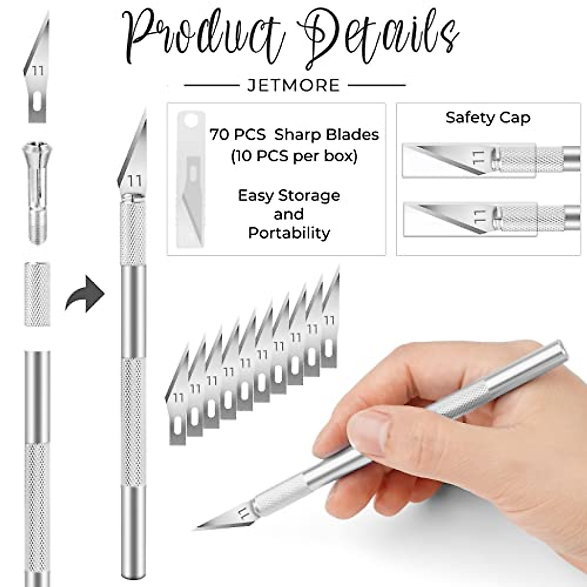 Jetmore 72 Pack Craft Knife Exacto Knife, Steel Hobby Knife Precision 2 Handles Knifes with 70pcs #11 Hobby Knife Blades with Storage Case, Craft Knife Kit for DIY, Art Work, Cutting, Carving