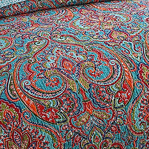 NEWLAKE Cotton Bedspread Quilt Sets-Reversible Patchwork Coverlet Set, European Gorgeous Floral Pattern, Queen Size