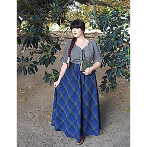 Long Plaid Skirts for Women Maxi Elastic High Waist Tartan Swing Skirt Blue S
