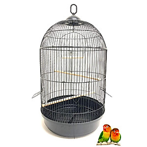 Round Bird Flight Hook CAGE for Small Size Cockatiel Lovebird Finch Canary Aviary Budgie Parakeet (13" D x 24" H, Black)