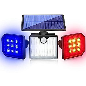 Aolyty Solar Motion Sensor Lights, IP65 Waterproof Solar Strobe Light Wall Lights Solar Security Lights Bright White Light/Red & Blue Light Flashing for Garden Patio Yard Front Door