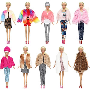 SOTOGO 25 Pieces Doll Clothes and Accessories for 11.5 Inch Girl Doll Fashion Furry Coat for Doll Including 10 Sets Fashion Fluffy Coats and 15 Pieces Accessories