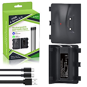 Battery Pack for Xbox Series X|S, Tectra 2-Pack Controller Battery for Xbox Series X, Xbox Series S with Charging Cable