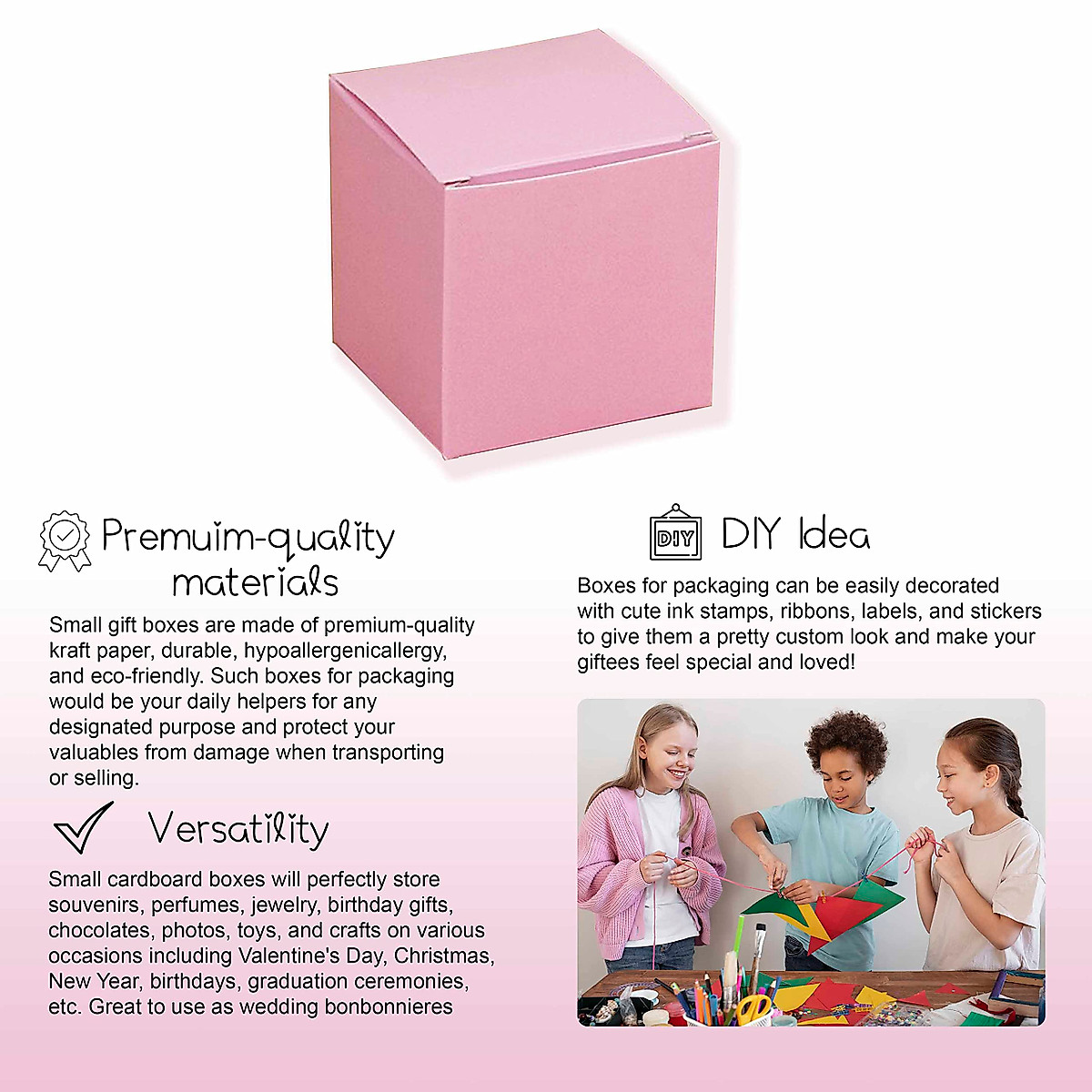 WonderPack Paper Boxes for Packaging - Pink Shipping Boxes - Cardboard Gift Box 2.1х2.1x2.1 Inches 6 Pack