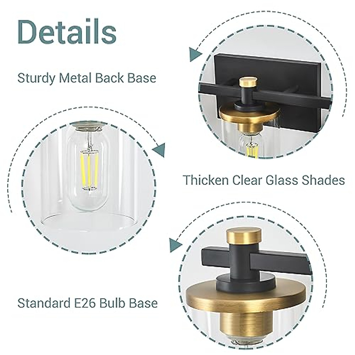 Atocif Bathroom Vanity Light 3-Light, Black and Gold Bathroom Light Fixtures with Clear Glass Shade, Vintage Bathroom Vanity Lights, Modern Wall Sconce for Bathroom, Living Room, Hallway, Bedroom