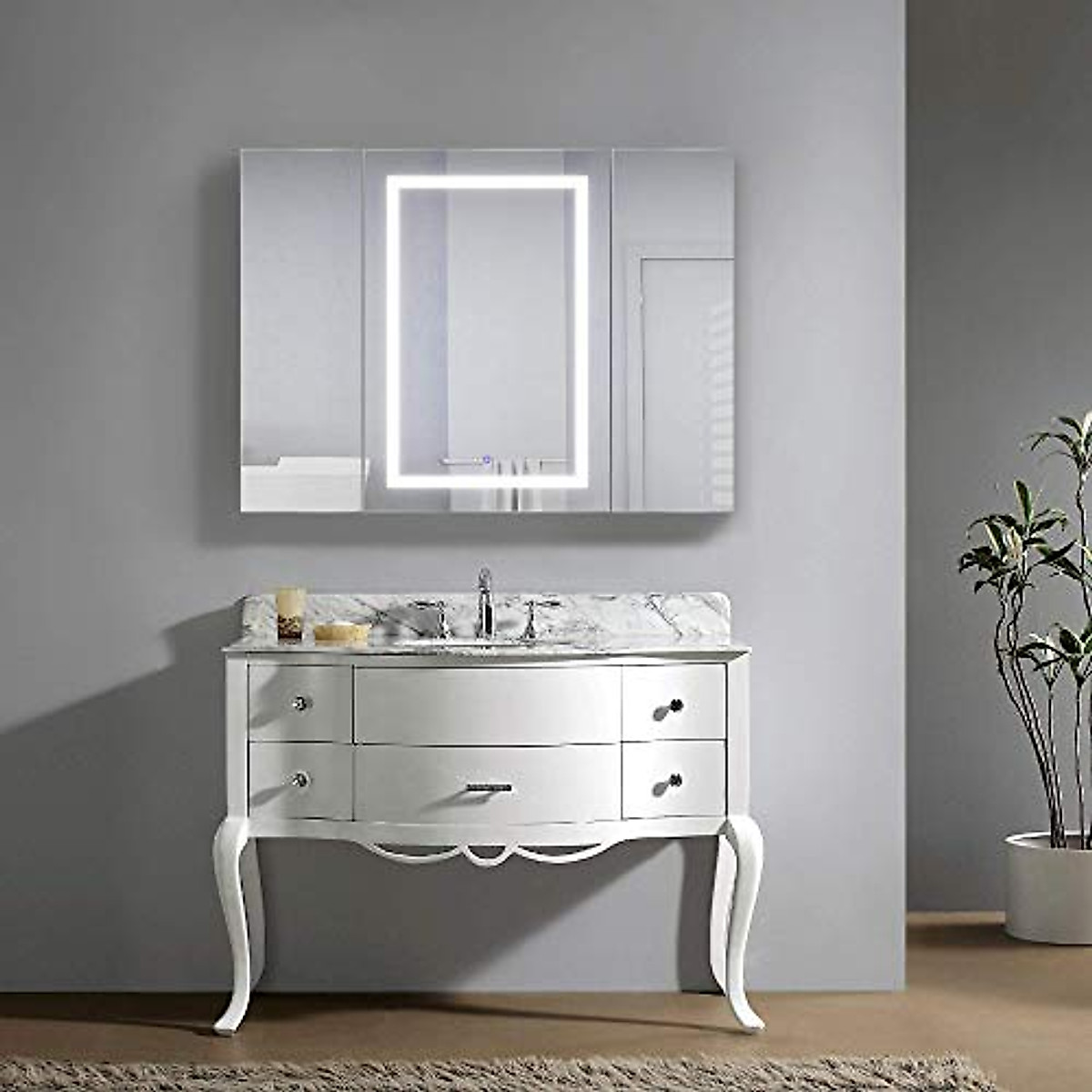 Krugg LED Tri-View Medicine Cabinets with Defogger, Dimmer, 3X Makeup Mirror, Outlet & USB (48 x 36 Left Left Right)