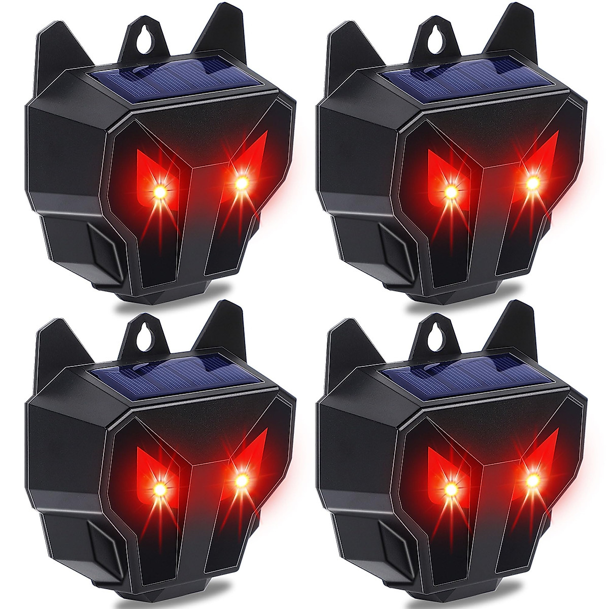 Lulu Home 4 Packs Solar Animal Repeller, Nocturnal Predator Deterrents with Red LED Flashing Lights Drive Away Raccoons, Deer, Skunks, Coyotes, Birds, Foxes from Chicken Coop Yard Farm