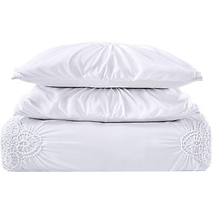 Christian Siriano Georgia Rouched Duvet Set Queen and Full, White