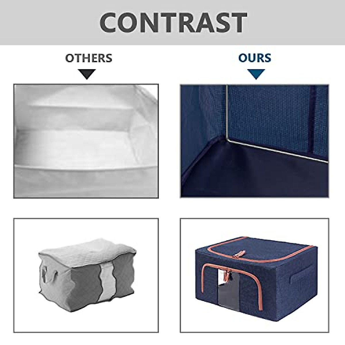 Clothes Storage Bin Boxes, 2 Pack Foldable Clothes Storage Boxes, Stackable Frame Storage Bins Boxes, Fabric Linen Clothes Storage Organzier for Clothes, Blankets, Bedrooms (15.7 x 12 x 7.9inch)