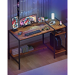 MINOSYS Computer Desk - 39” Gaming Desk, Home Office Desk with Storage, Small Desk with Monitor Stand, Rustic Writing Desk for 2 Monitors, Adjustable Storage Space, Modern Design Corner Table.