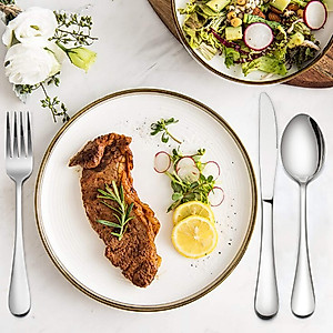 E-far Stainless Steel Teaspoons Set of 12, Modern Silverware Flatware Dessert Spoons for Home, Kitchen, Restaurant, Round Edge & Mirror Polished, Dishwasher Safe - 6.7 Inches