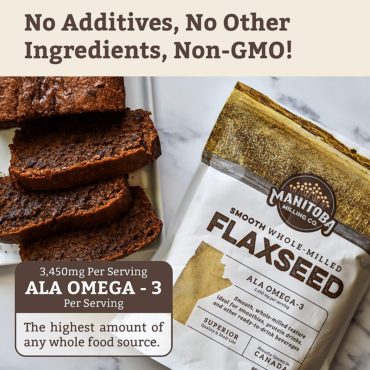 Ground Flax Seed | Manitoba Milling Co | One 1lb Bag | Smooth Milled Flaxseed Fiber with Protein, Omega 3 | Gluten Free, Non-GMO Gourmet Milled Flaxseed for Muffins, Yogurt, Smoothies