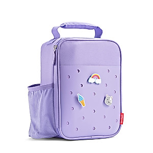 Fit & Fresh Charm Lunch Bag For Kids, Thermal Insulated Lunch Box For Kids Boys & Girls With Shoe Charm Slots For Personalization, School Lunch Box, Purple