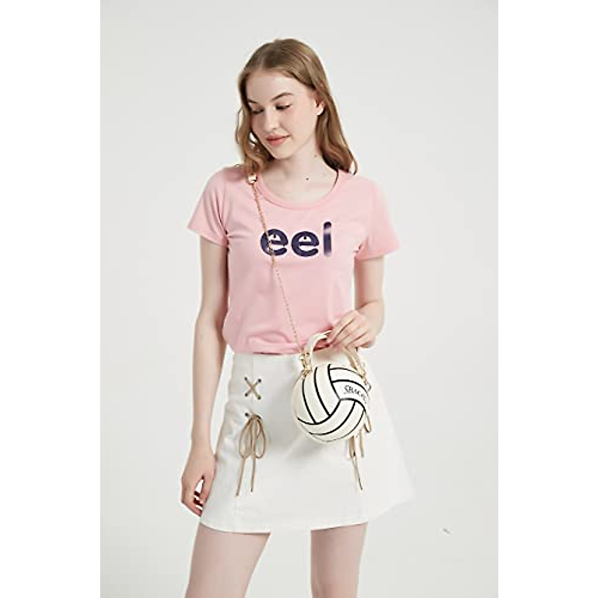 sugenie basketball Shaped Purse For Women Cross Body Handbag Girls Messenger Bag Tote Shoulder PU Leather Round Handbags (Volleyball White)