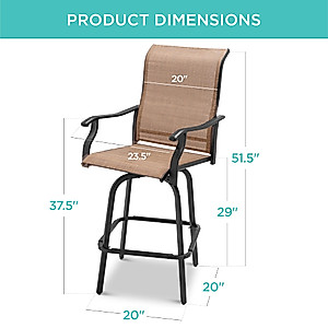 Best Choice Products Set of 2 Swivel Barstools, Bar Height Outdoor Chairs, 360 Rotating Patio Bar Stools w/All-Weather Mesh, 300lb Capacity - Tan