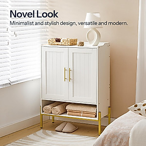 HOOBRO Shoe Cabinet, 5-Tier Shoe Storage Cabinet, Shoe Cabinet Storage for Entryway, Shoe Organizer Cabinet with 3 Adjustable Shelves for Hallway, Living Room, Gold and White DW41SC01