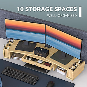 WELL WENG Monitor Riser for 2 Larger Monitors,Dual Monitor Stand with Drawer,Painted