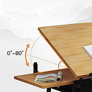 Drafting Desk, Drafting Table, 0-80°Angle Adjustable Drawing Table with 2 Drawers, Art Desk Height Adjustable, Wood Student Study Desk for Painting, Writing, Pen Holder and Art Craft Supplies