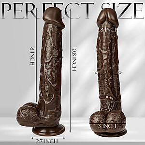 10.8 inch Realistic Dildo Adult Sex Toy,Silicone Dildo Huge Penis with Powerful Suction Cup for G-spot Vagina Anal Sitimulation,Big Black Cock Thick Anal Dildos Sex Toys for Women