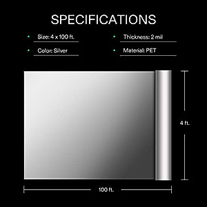 VIVOSUN Highly Reflective Mylar Film Roll 4FT x 100FT for Outdoor Grow Room Indoor Decoration Aluminum Paint Coated 2 Mil Silver