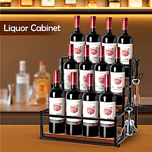 AIEWEV Coffee Syrup Rack Organizer with 3-Tier 12 Bottle Storage - Coffee Bar Holder Shelves with 3 Hooks - Liquor Cabinet Stand for Kitchen Coffee Station on Countertop
