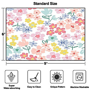 Area Rug Pattern Floral Flower Seamless Print Baby Daisy Repeat Pink Trendy Washable 6x9 feet Large Rugs for Bedroom Kitchen Living Room Non Slip Outdoor Carpets Soft Mats for Home Playroom Decor