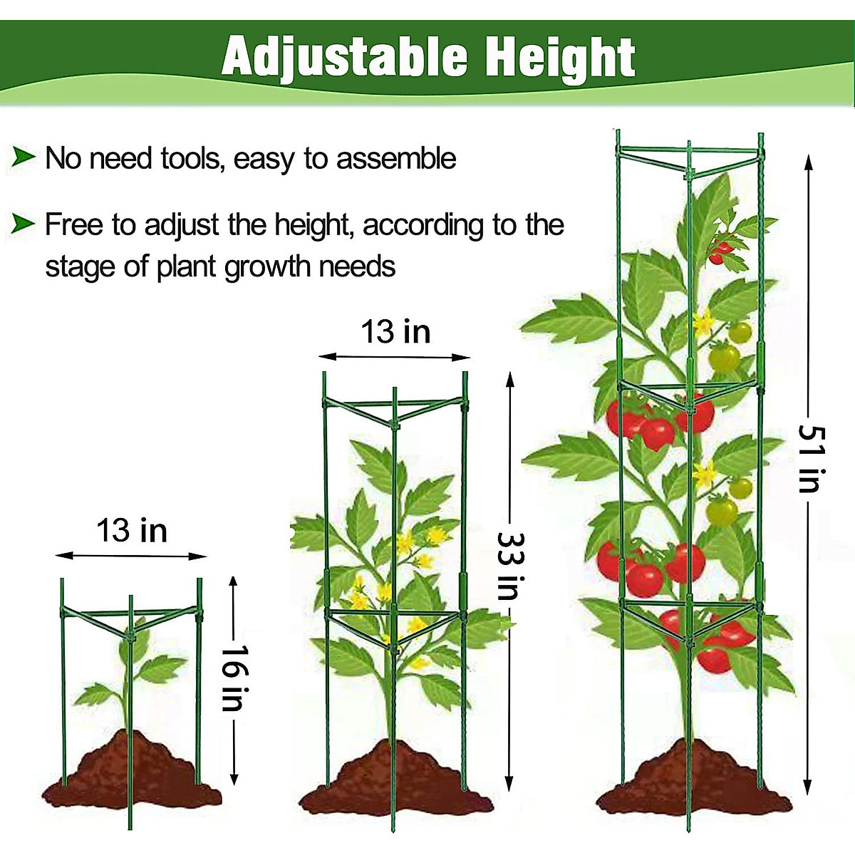 4ft 3-Pack Tomato Cage for Garden Plant Cages, Up to 48inch Plant Supports Tomato Trellis Stakes for Potted Plants, Heavy Duty Tomato Cages Cucumber Trellis for Garden Vertical Climbing Plants Flowers