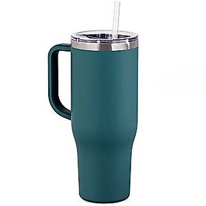 Maars Charger 40oz Insulated Travel Mug Tumbler with Handle | Double Wall Vacuum Sealed Stainless Steel Cup w/Straw and Lid - Deep Teal