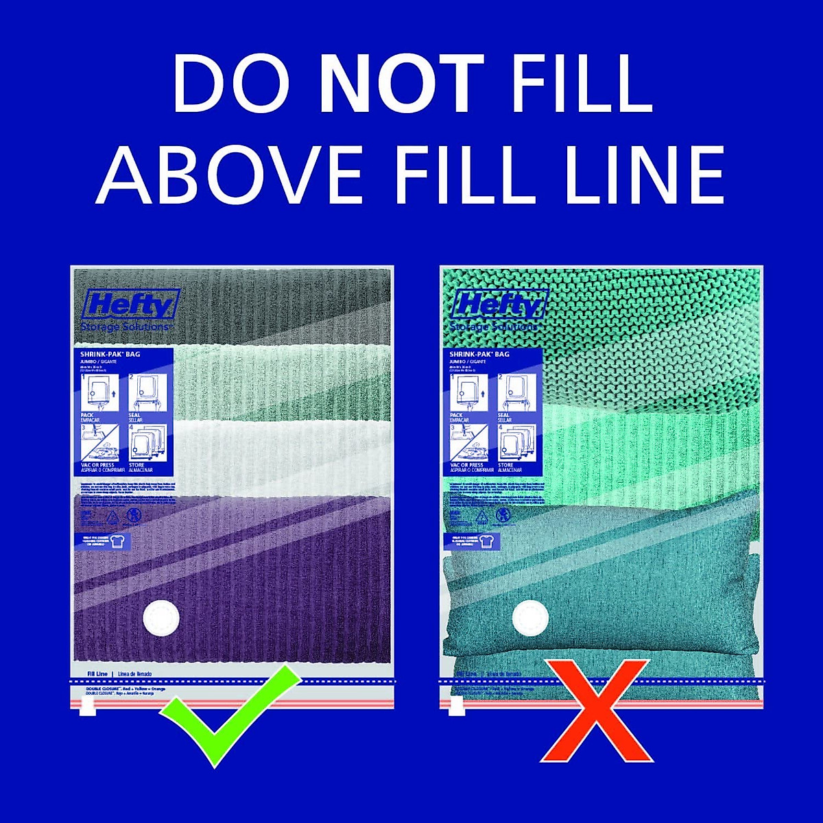 Hefty Shrink-Pak Vacuum Storage Bags – For Clothes, Pillows, Towels, Blankets & More – Space Saver Vacuum Suction Sealer Bags for Home or Travel – 3 XL Bags, 40 x 27 Inches