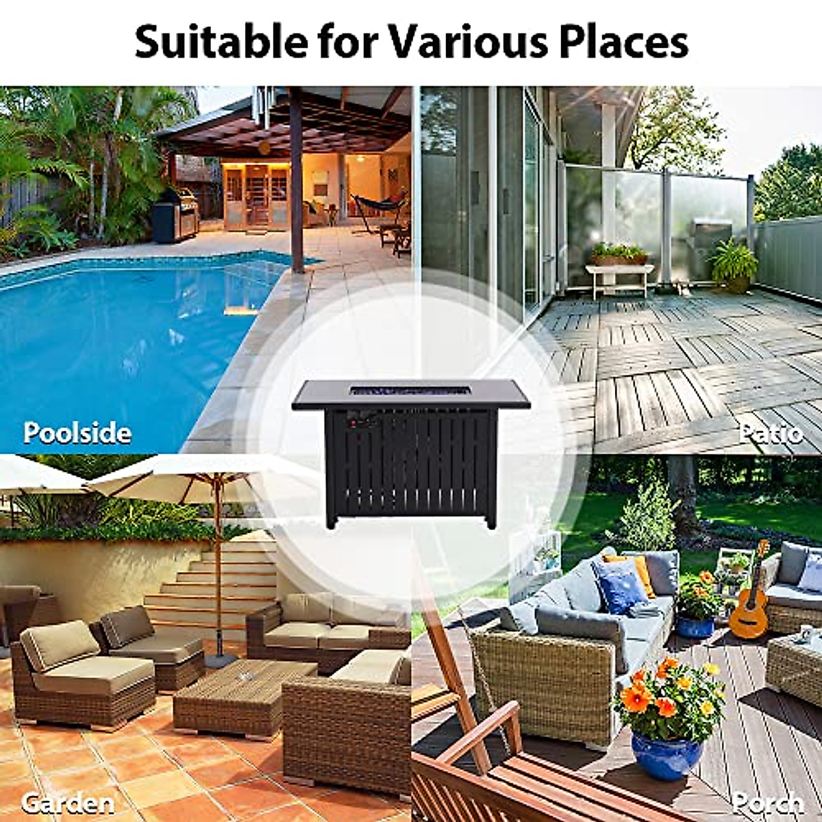 43 in Propane Fire Pit Table,Fire Pit Table,60,000 BTU Auto-Ignition Gas Firepit,CSA Certification and Black Tempered Glass Tabletop,for Outdoor, Patio, Lawn…