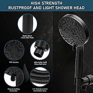 ZYlifemagic High Pressure 10-mode Shower Head With Handheld - Anti-clog Nozzles, Stainless Steel Hose, Cleaning Fuctions For Tubstiles Pets Wall And Overhead Brackets Cleaning -MatteBlack