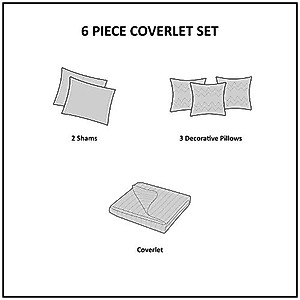 Madison Park Vienna Reversible Cotton Quilt-Luxury Stitching Design All Season, Breathable Coverlet Bedspread Bedding, Shams, Decorative Pillow, King/Cal King, Indigo 6 Piece